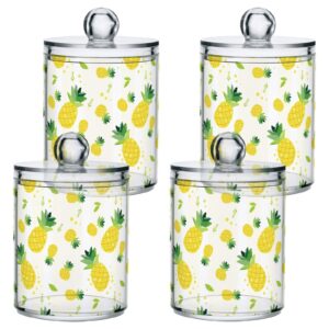 SDMKA 2 Pack Apothecary Jars Bathroom Summer Pineapple Qtip Holder Storage Canister Clear Plastic Jar with Lid for Cotton Ball, Cotton Swab