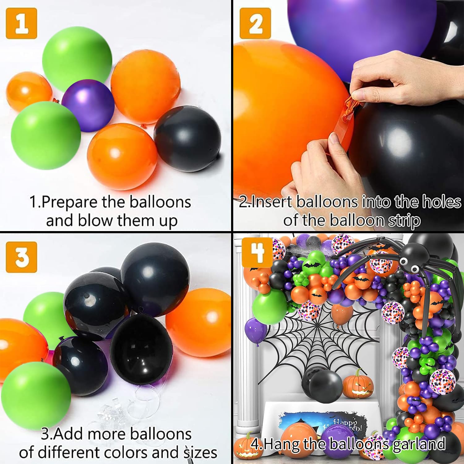 Halloween Balloons Garland Arch Kit, 143pcs Black Purple Orange Green Balloons Long Twisting Balloons for Halloween Themed Party Kids Halloween Birthday Hocus Pocus Party Haunted House Decorations…