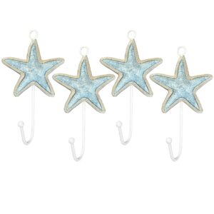 mshengm set of 4 starfish decorative wall hooks,white starfish decor hooks,beach coastal wall hooks,beach ocean home coastal bathroom hook for clothes,aprons,towels,hats