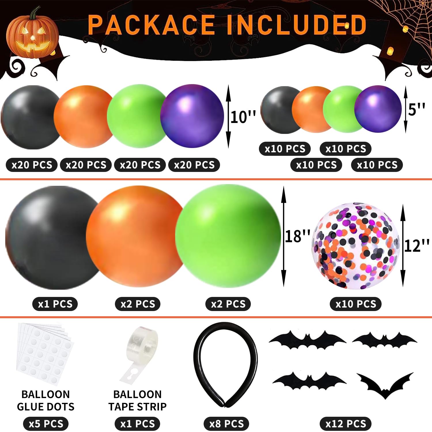 Halloween Balloons Garland Arch Kit, 143pcs Black Purple Orange Green Balloons Long Twisting Balloons for Halloween Themed Party Kids Halloween Birthday Hocus Pocus Party Haunted House Decorations…