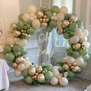 207Pcs Sage Green Balloons Garland Arch Kit, with Olive Green White Metallic Gold Balloons for Wedding Bridal &Baby Shower Bachelor Baptism Birthday Party Decorations Supplies