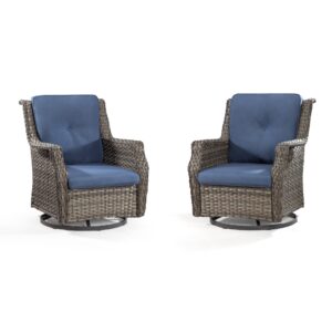 MeetLeisure Outdoor Swivel Rocker Patio Chair Set of 2 - Two Pieces 360 Degree Patio Swivel Glider Chair with 3.5" Water-Repellent Cationic Layer Fabric Cushions(Mixed Grey/Blue)