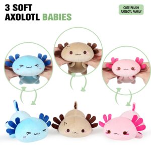 Onsoyours Axolotl Stuffed Animal Mommy 19.7" with 3 Baby Axolotl Plushies in Tummy, 4 Piece of Cute Axolotl Plush Pillow Toys for Kids Girls Boys (Pink Axolotl Family)