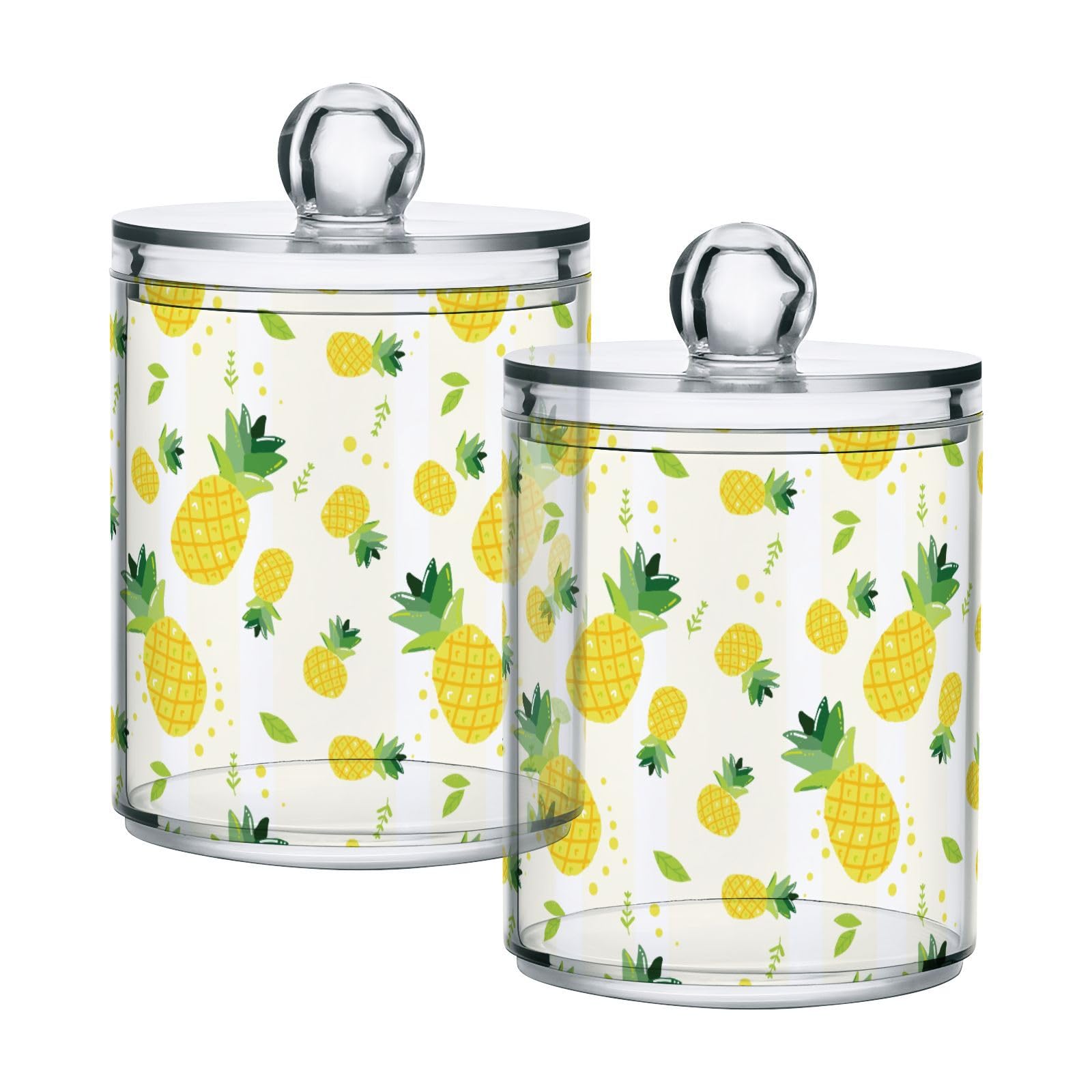 SDMKA 2 Pack Apothecary Jars Bathroom Summer Pineapple Qtip Holder Storage Canister Clear Plastic Jar with Lid for Cotton Ball, Cotton Swab