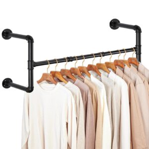 home expert industrial pipe clothes rack 40" wall mounted wall clothing rack for hanging clothes black garment rack, 1 pack