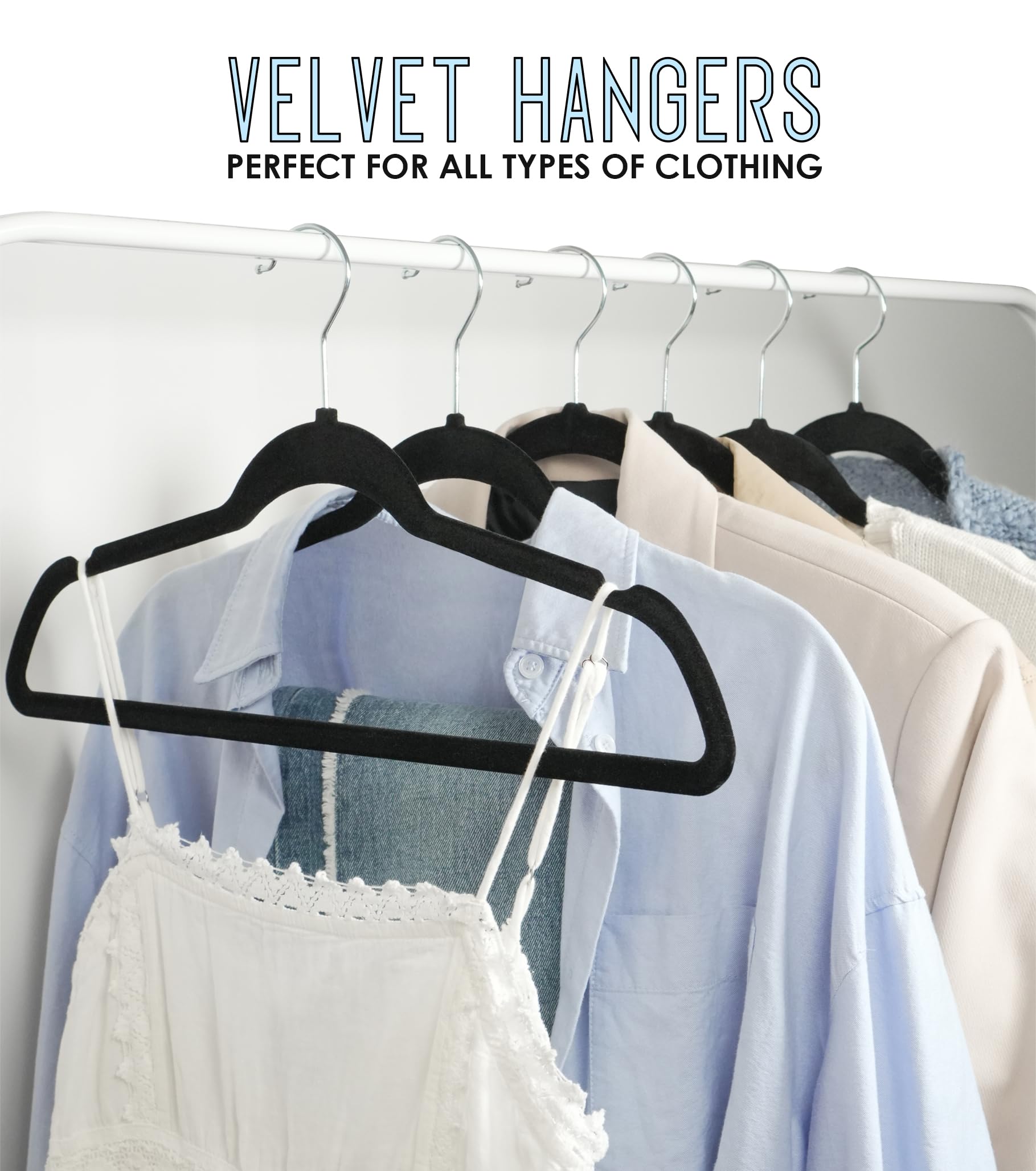 Velvet Hangers 26 Pack with Clips - Non Slip Black Felt Hangers - Space Saving Clothes Hangers for Coat, Shirt, Pants & Dress - Slim Heavy Duty Hangers for Clothing