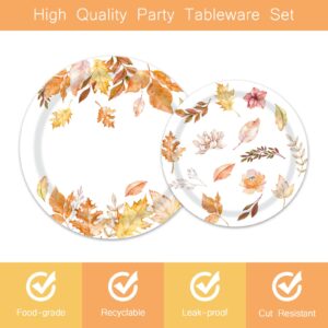 96 PCS Fall Leaves Party Decorations Supplies Autumn Maple Leaves Party Tableware Set Party Napkins Forks Disposable Paper Plate Decorations Favors for Fall Thanksgiving Bridal Shower Birthday Theme