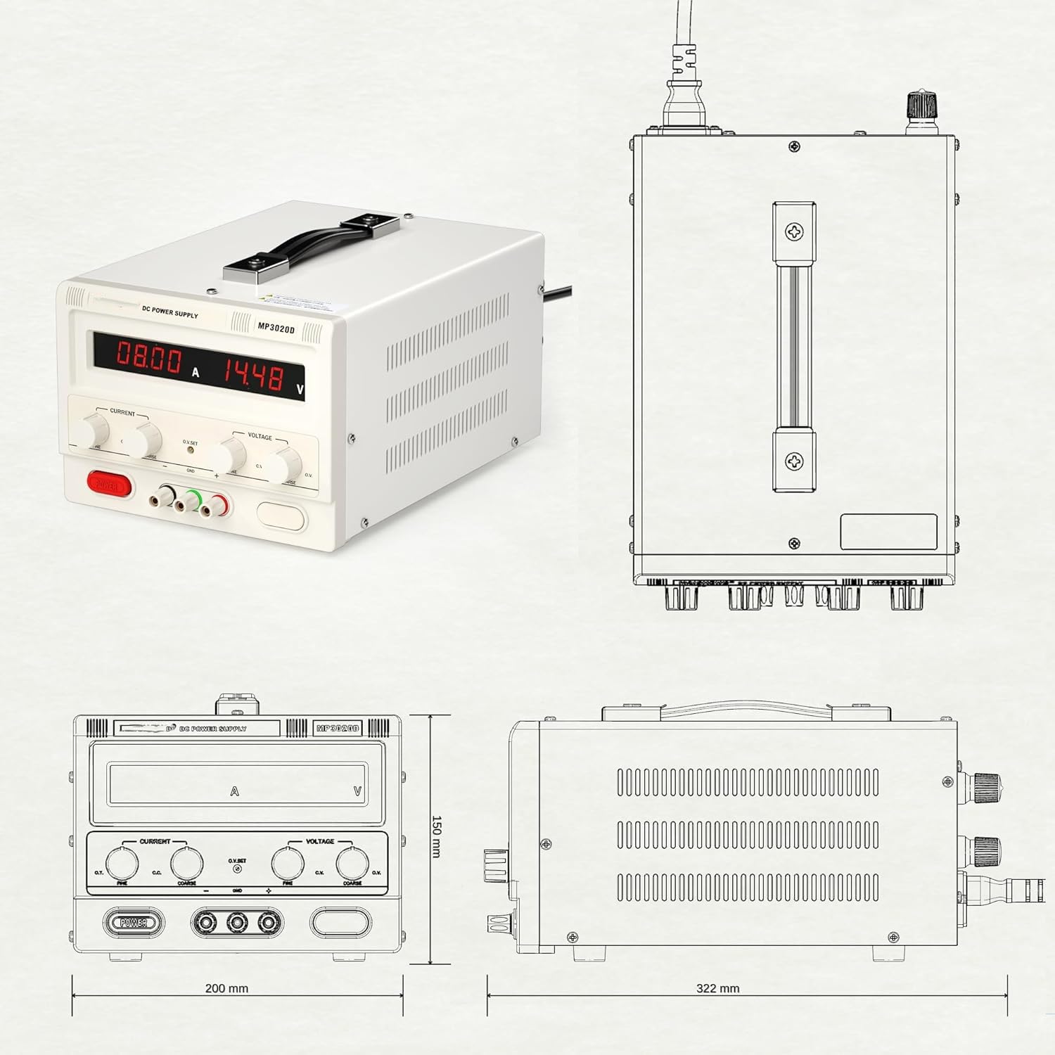 AC110V Bench Power Supply, 0-30V 0-20A Variable Power Supply, DC Power Supply Variable, Adjustable Switching Regulated Lab Power Supply, High Precision DC Power Source