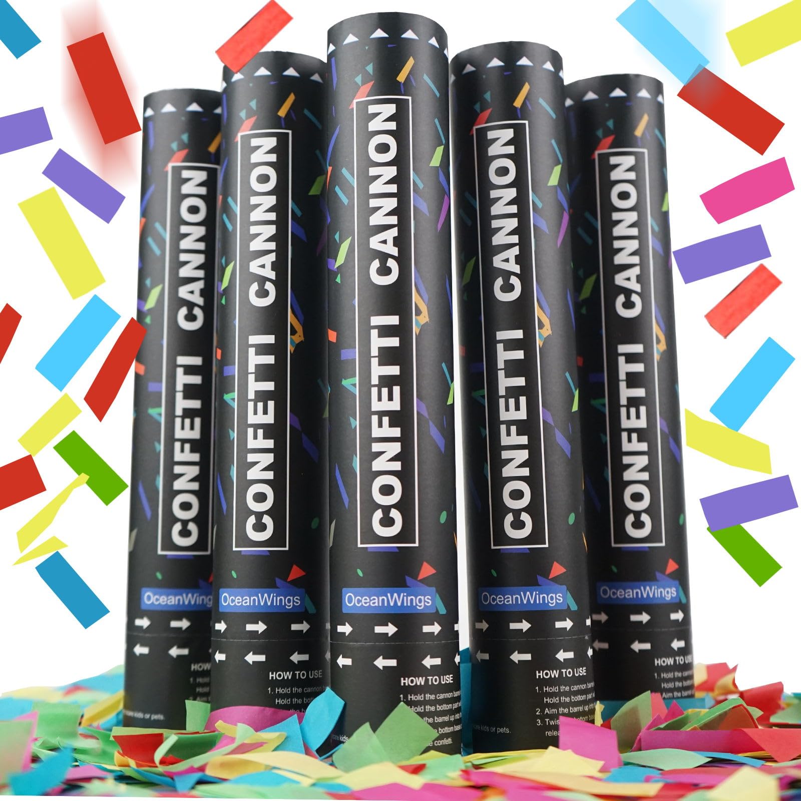 Biodegradable Confetti Cannon Party Poppers - 5 Pack Party Poppers Confetti Shooters for Birthday Graduation Wedding New Years Eve Celebration Office Prank, Large Confetti Cannon