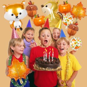 Fall Balloons, Thanksgiving Acorn Fox Maple Leaf Squirrel Pumpkin Mylar Foil Balloons, Harvest Autumn Party Balloons for Birthday Baby Shower Thanksgiving Party Decorations - Pack of 10