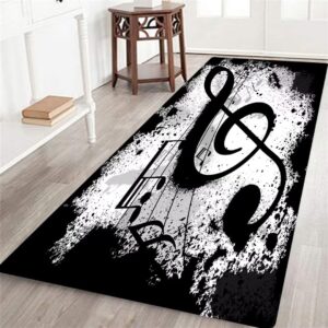 music rug music notes long runner rug for hallway,black and white music notation,throw area rug non-slip floor carpet for bedroom laundry living bathroom soft entrance doormat washable kitchen rugs