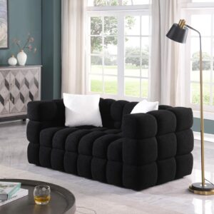 Modern Bubble Sofa Couch, Cloud Couch with 2 Pillows, Bouclé Fabric Comfy Loveseat Sofa, Decor Furniture for Small Spaces Living Room Bedroom Office Apartment,Black