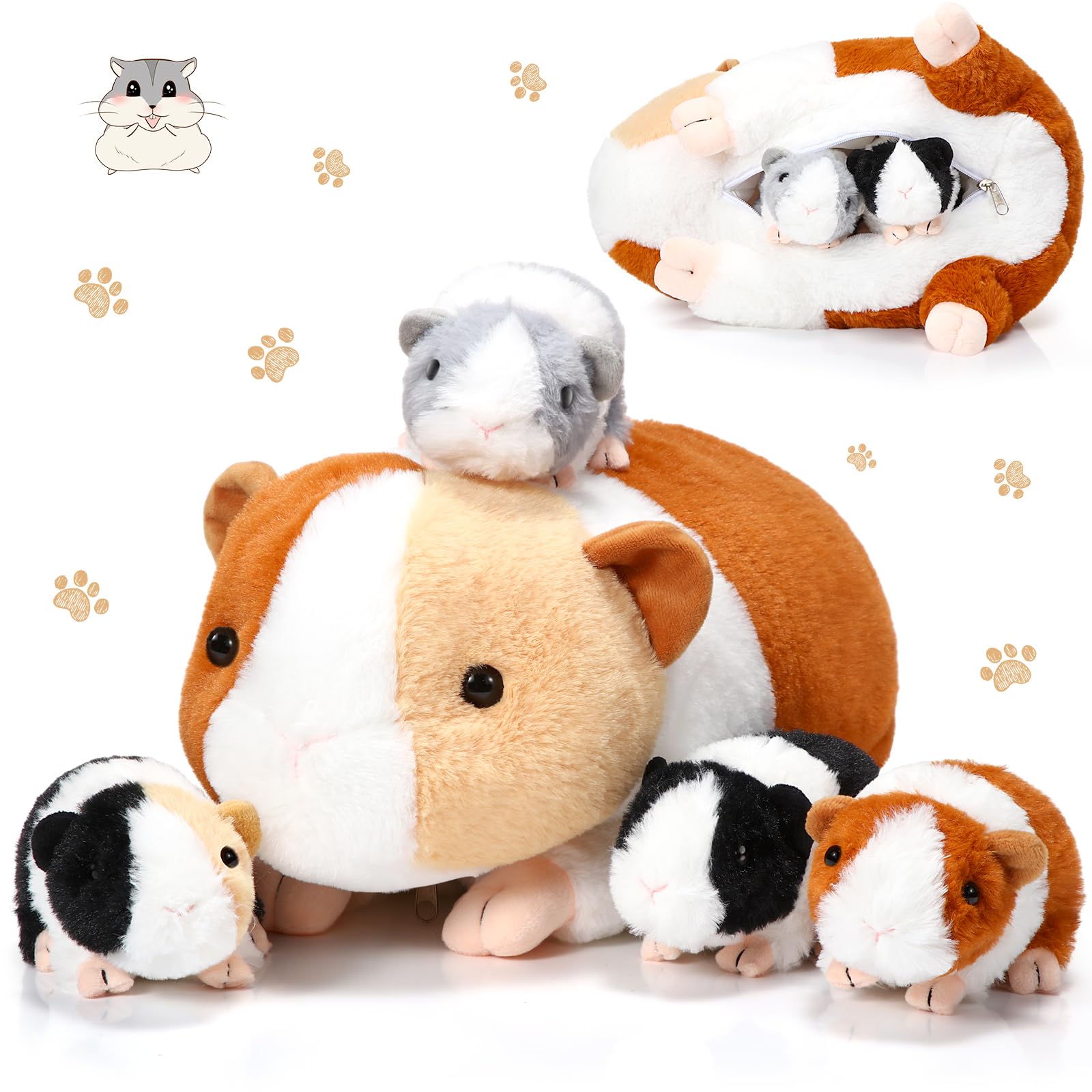 Jenaai 5 Pcs Christmas Plush Guinea Pig Stuffed Animals 16 Inch Mama Guinea Pig with 4 Cute Plushie Babies Soft Guinea Pig Plush Pillow Gift for Boys Girls Birthday Christmas