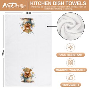 AnyDesign Highland Cow Kitchen Dish Towel 18 x 28 Inch Rustic Farmhouse Dishcloth Seasonal Cute Cow Decorative Hand Tea Towel for Kitchen Home Cooking Baking Cleaning, 2Pcs