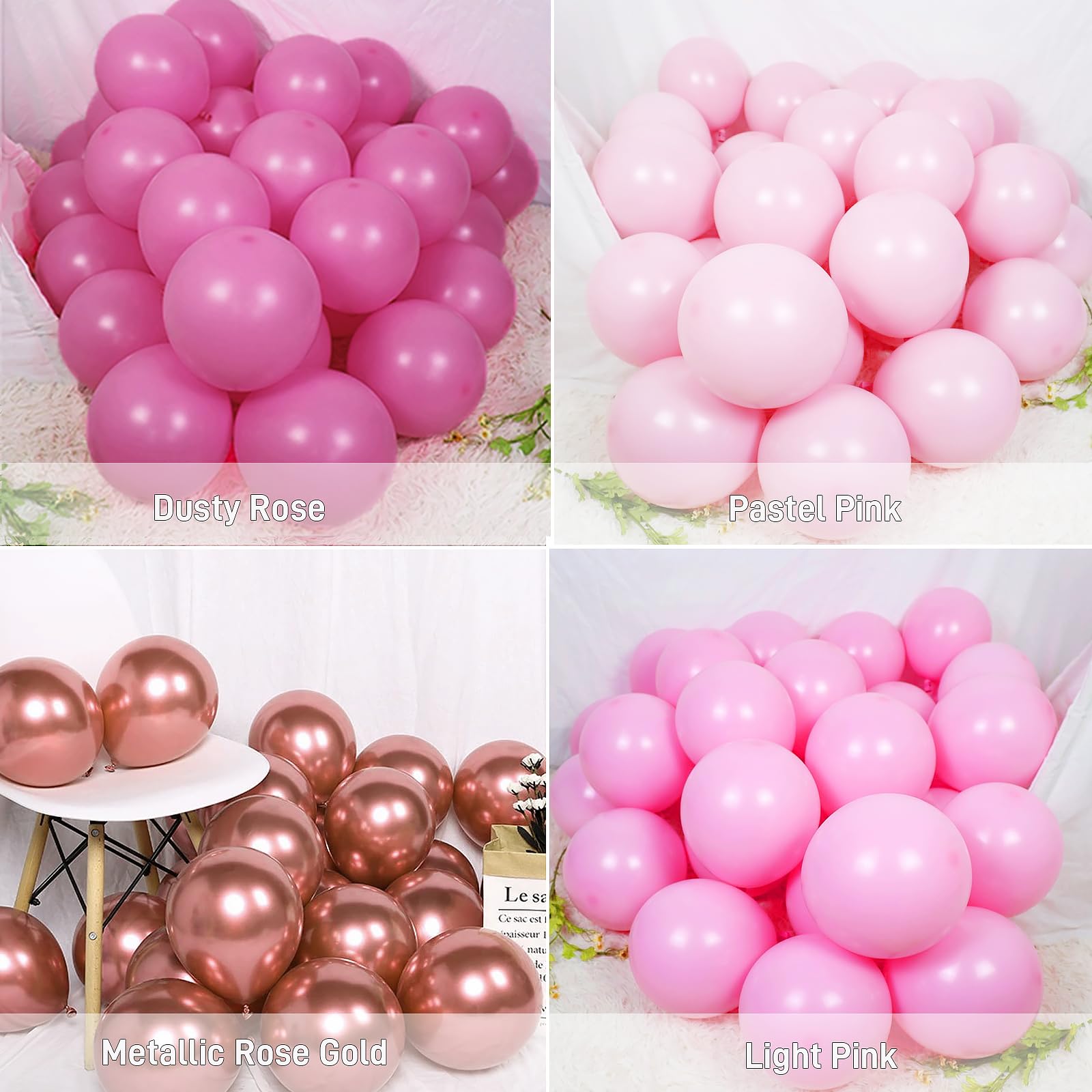 Pink Balloon Arch Dusty Rose Pastel Pink Light Pink Metallic Rose Gold Latex Balloons Garland Kit Butterfly Sticker Set for Bridal Shower Birthday Party Decorations