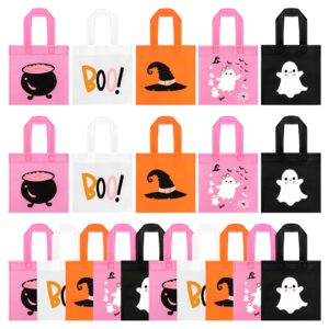 20pcs pink girl halloween treats bags party favor, cute ghost wizard hat witch cauldron nonwoven halloween candy bag gift goodies tote for little boo baby shower halloween happy boo day party supplies