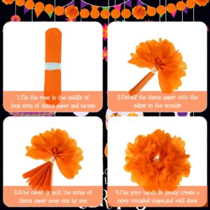 Preboun 5 Pcs Day of the Dead Party Decorations Marigold Flowers Garland Papel Picado Banner Fiesta Cinco De Mayo Banner Pom Pom Wool Felt Ball Garland for Mexican Party Dia De Los Muertos Decorations