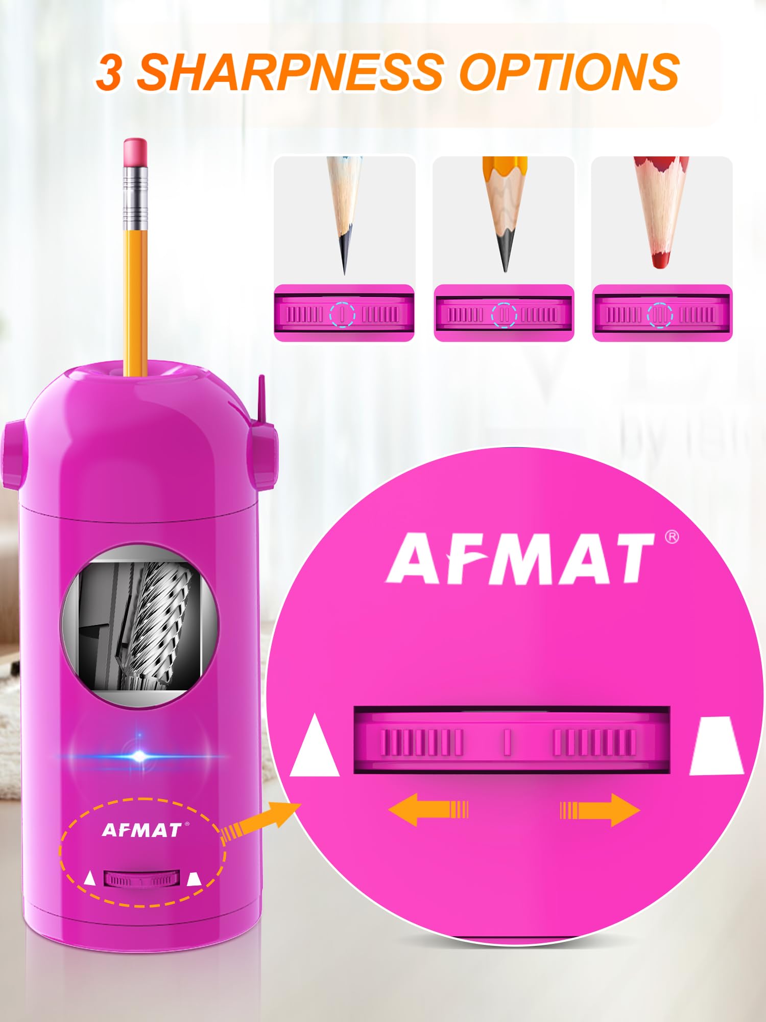 AFMAT Electric Pencil Sharpener for Colored Pencils, Fully Automatic Robot Pencil Sharpener, Auto in & Out, Rechargeable Hands-Free Pencil Sharpener for 7-11.5mm Jumbo Pencils, Home, Classroom