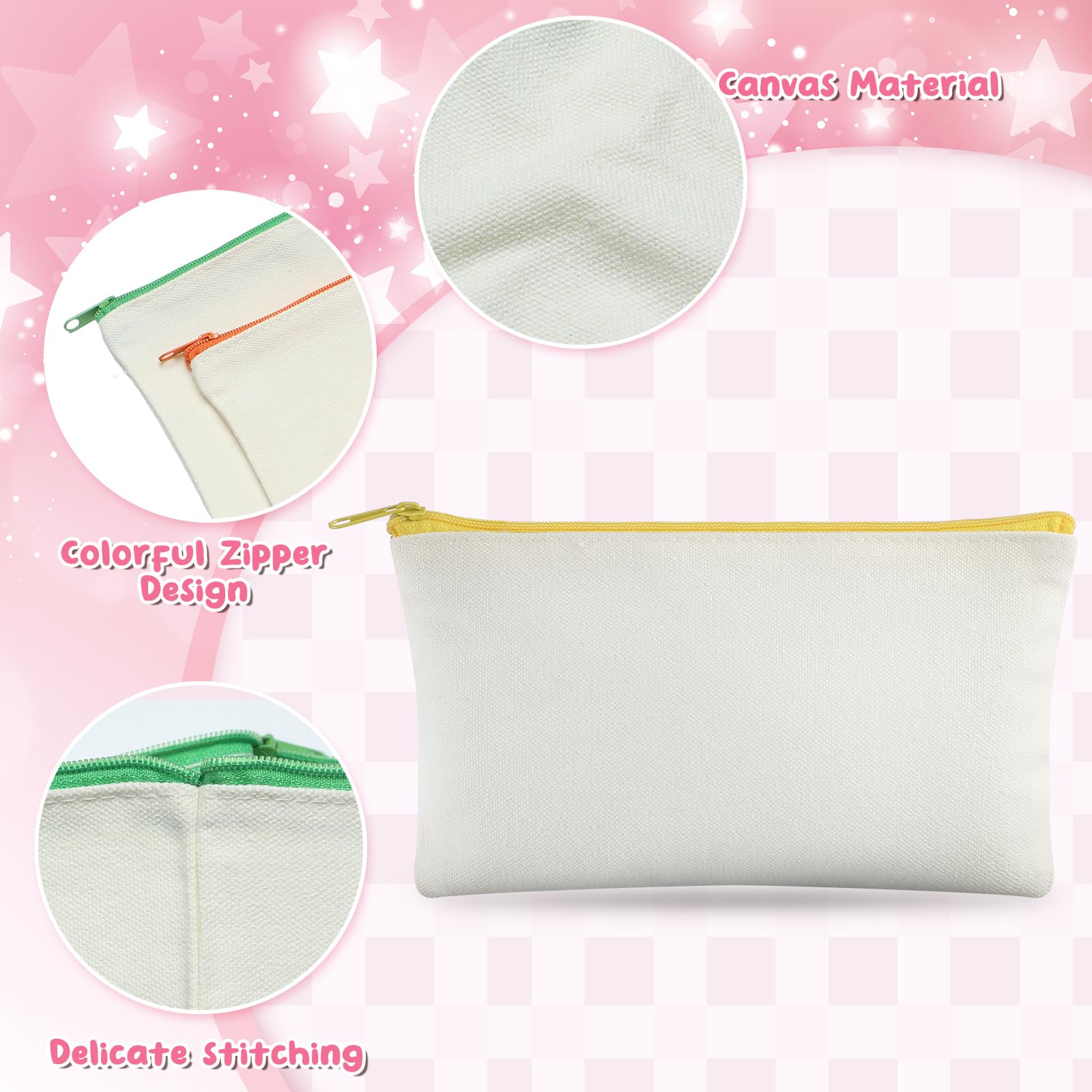 Silkfly 144 Pack Blank Canvas Cosmetic Bags Sublimation Makeup Bags White Pencil Pouch DIY Zippered Multipurpose Pouches Heat Transfer Iron on Pouch Bags for Stationery Toiletries Crafts Use