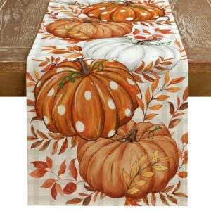 geeory fall table runner, 13x72 inch pumpkins leaves farmhouse table decoration for kitchen dinning, indoor outdoor dinner party (orange pumpkins) gt124-72