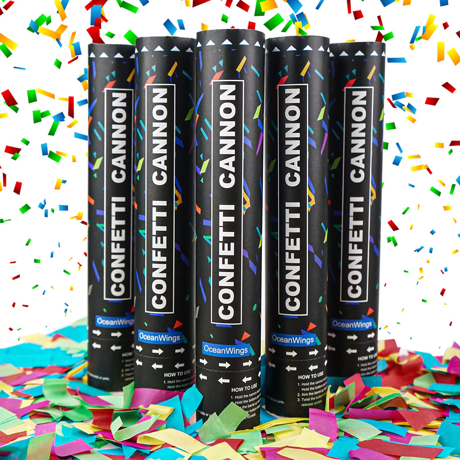 Biodegradable Confetti Cannon Party Poppers - 5 Pack Party Poppers Confetti Shooters for Birthday Graduation Wedding New Years Eve Celebration Office Prank, Large Confetti Cannon