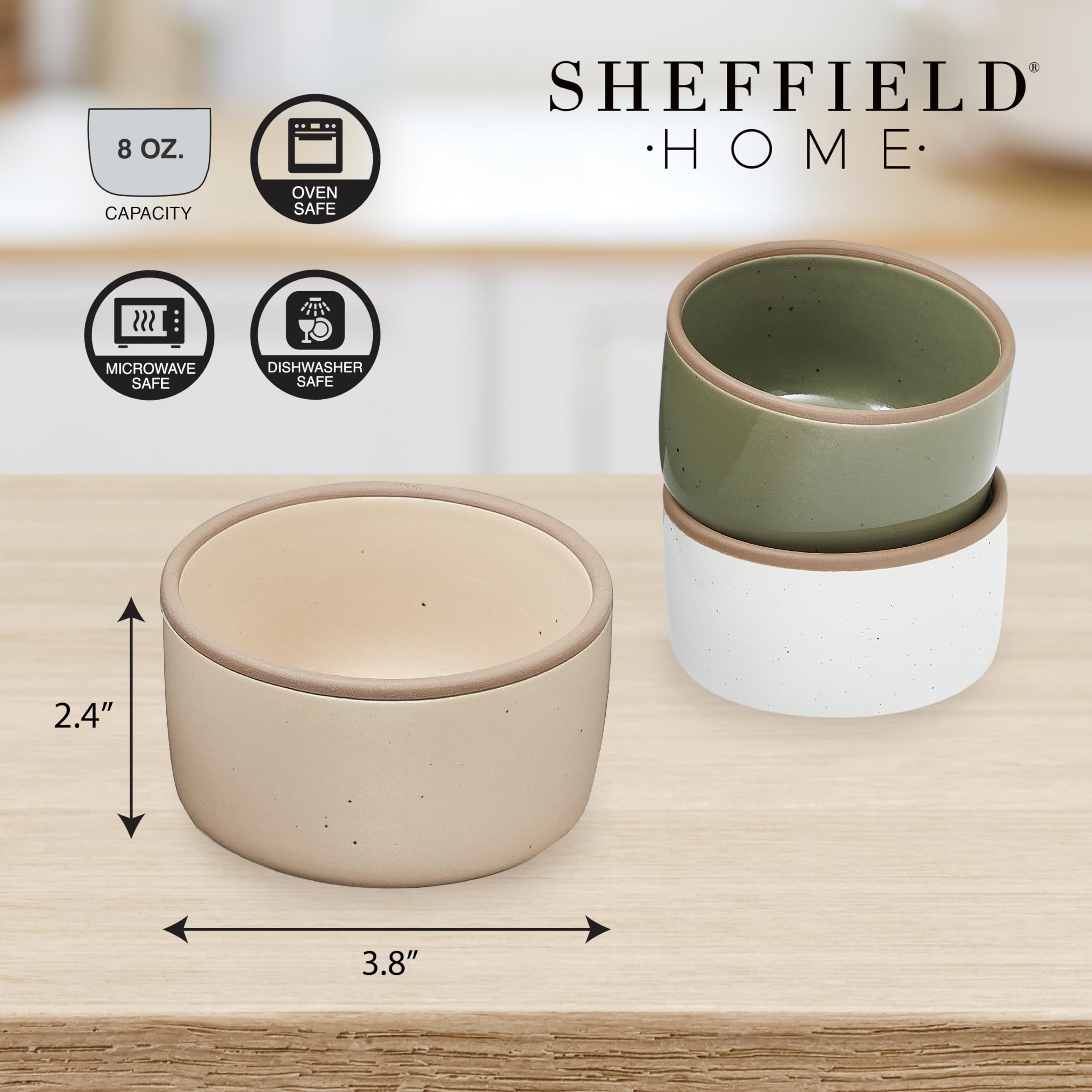 Sheffield Home Baking Dish Set - 6-Piece Bundle, Includes 8oz Dishes, Dishwasher and Microwave Safe, Enhance Your Culinary Creations with Style and Convenience, Assorted Neutrals