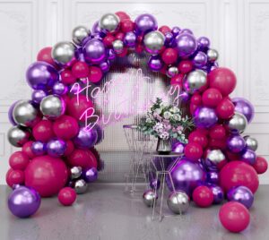 hot pink purple balloons garland arch kit-143pcs metallic purple hot pink balloon for baby shower birthday new years graduation wedding anniversary retirement