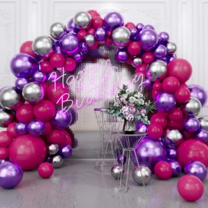 Hot Pink Purple Balloons Garland Arch Kit-143Pcs Metallic Purple Hot Pink Balloon for Baby Shower Birthday New Years Graduation Wedding Anniversary Retirement