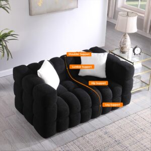 Modern Bubble Sofa Couch, Cloud Couch with 2 Pillows, Bouclé Fabric Comfy Loveseat Sofa, Decor Furniture for Small Spaces Living Room Bedroom Office Apartment,Black