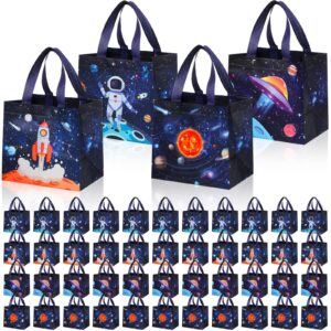 windyun 48 pcs space gift bags bulk large outer space party favors bags non woven goodie candy treat bag with handles planet galaxy tote bags for space theme birthday baby shower party supplies