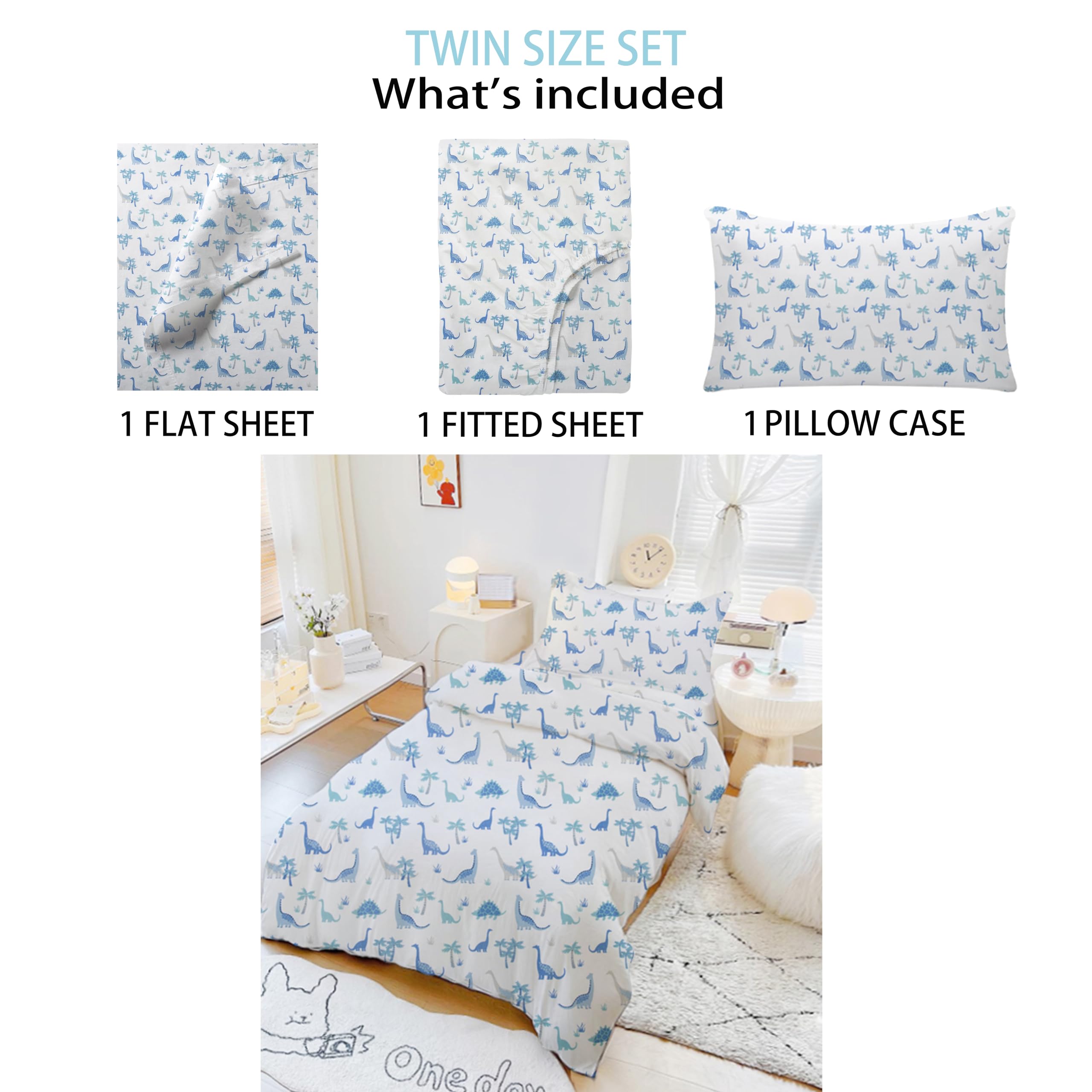 LITTLE CELEBRITY Twin Sheet Set | Kids Sheet & Pillowcase Sets | Twin Sheets for Boys Girls, Fitted Sheet, Top Sheet, Pillowcase | Twin Sheets Set | Twin Bed Sheets | Bed Sheets Twin (Dino Jungle)