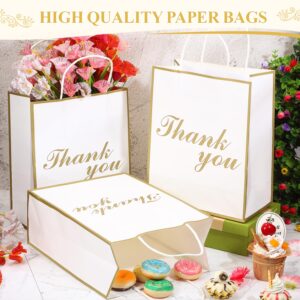 Tenceur 50 Pcs Thank You Gift Bags with Handles, Wedding Party Gift Bags Bulk Thank You Paper Bags for Business, Shopping, Wedding, Baby Shower, Party Favors, 8.27 x 4.33 x 10.63 Inches (White)