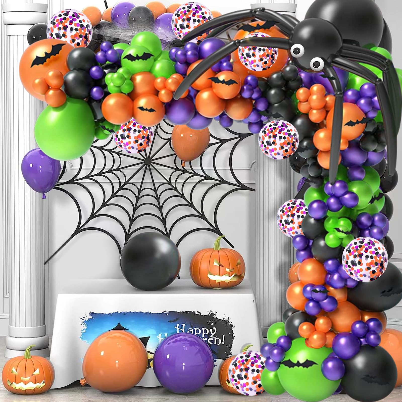 Halloween Balloons Garland Arch Kit, 143pcs Black Purple Orange Green Balloons Long Twisting Balloons for Halloween Themed Party Kids Halloween Birthday Hocus Pocus Party Haunted House Decorations…