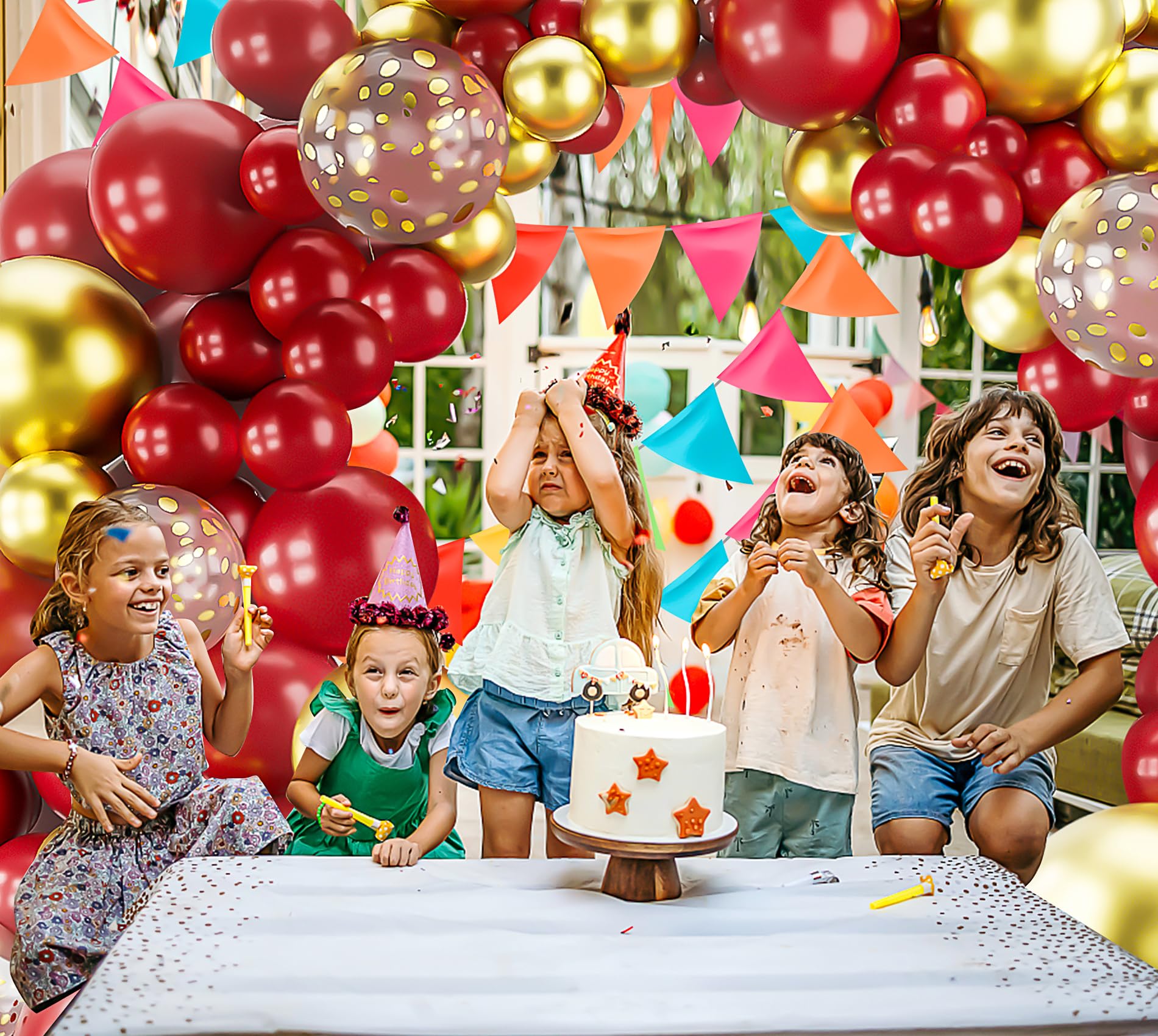 Burgundy Gold Balloons Arch Garland Kit-148Pcs Metallic Confetti Balloons for Birthdays, Anniversaries, New Years, Engagements, Weddings & Retirement Party