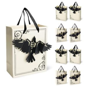 cheerland 8pcs halloween party favor bags with gothic paper 3d crow for birthday baby shower paper bags snack bag raven goodie bag candy bag with 3d crows party supplies trick or treat bag