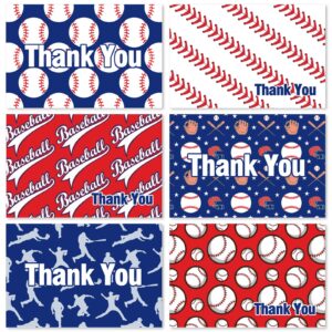 anydesign 36 pack baseball thank you cards with envelopes stickers 6 design red blue sports thank you note cards baseball blank cards for birthday baseball season games supplies, 4 x 6 inch