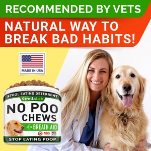 STRELLALAB No Poo Treats for Dogs - Coprophagia Stool Eating Deterrent - No Poop Eating for Dogs - Digestive Enzymes - Stop Eating Poop - Liver Flavor 180 Ct