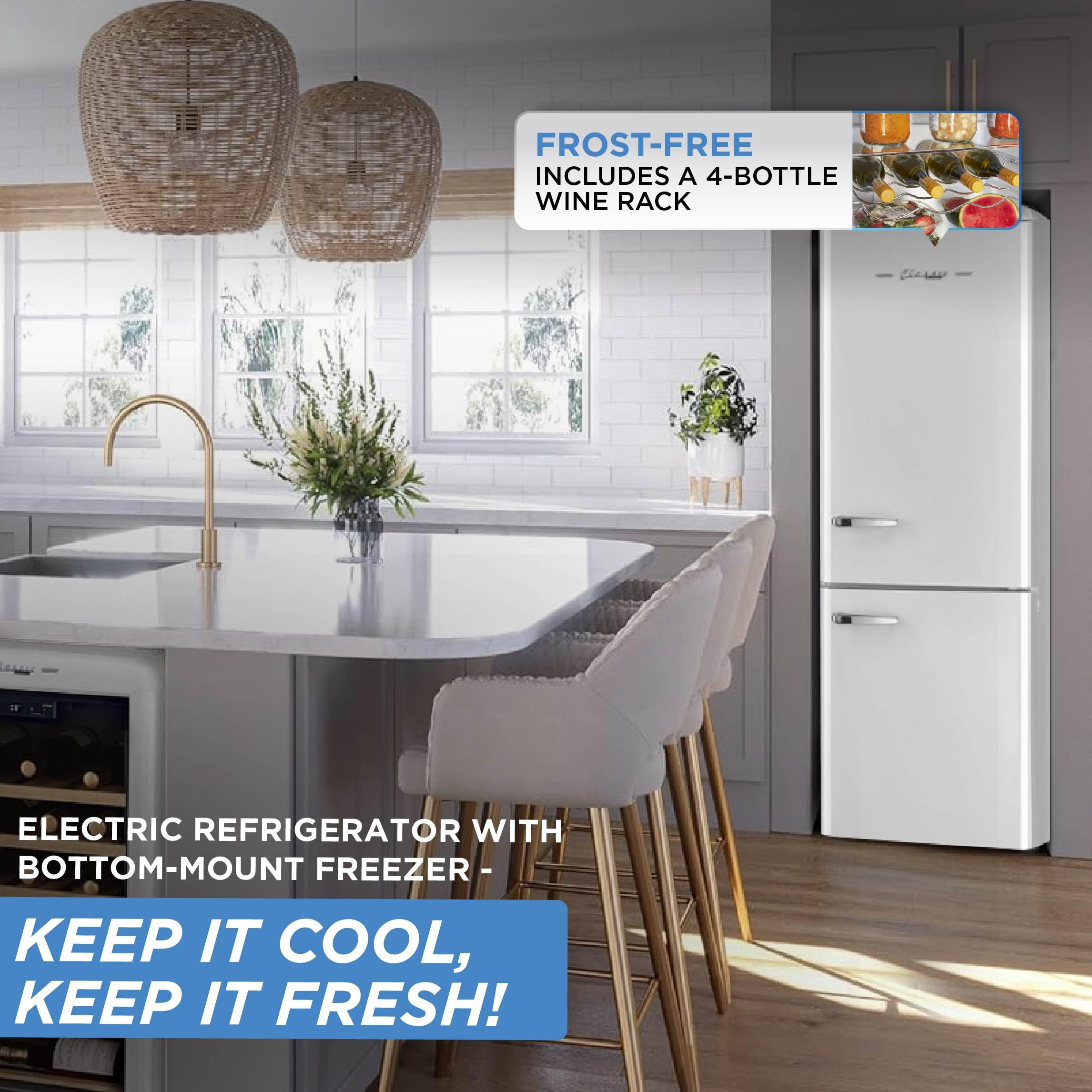 Unique Appliances UGP-330L W AC Classic Retro Refrigerator Electric Bottom-Mount Fridge with Intuitive Control Panel, 4 Glass Shelves, and 3 Freezer Drawers, Frost-Free, 12 cu./ft, Marshmallow White