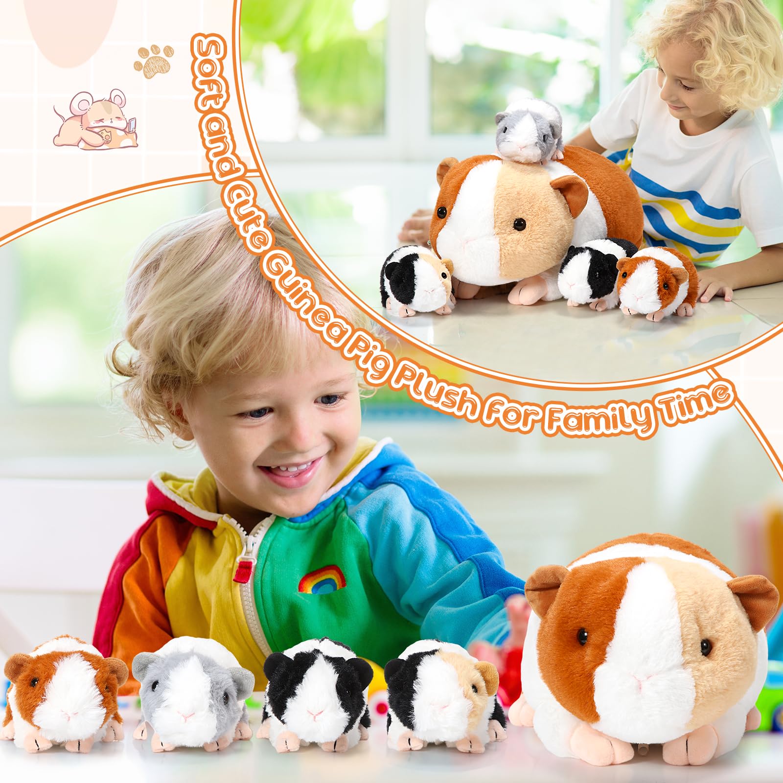 Jenaai 5 Pcs Christmas Plush Guinea Pig Stuffed Animals 16 Inch Mama Guinea Pig with 4 Cute Plushie Babies Soft Guinea Pig Plush Pillow Gift for Boys Girls Birthday Christmas