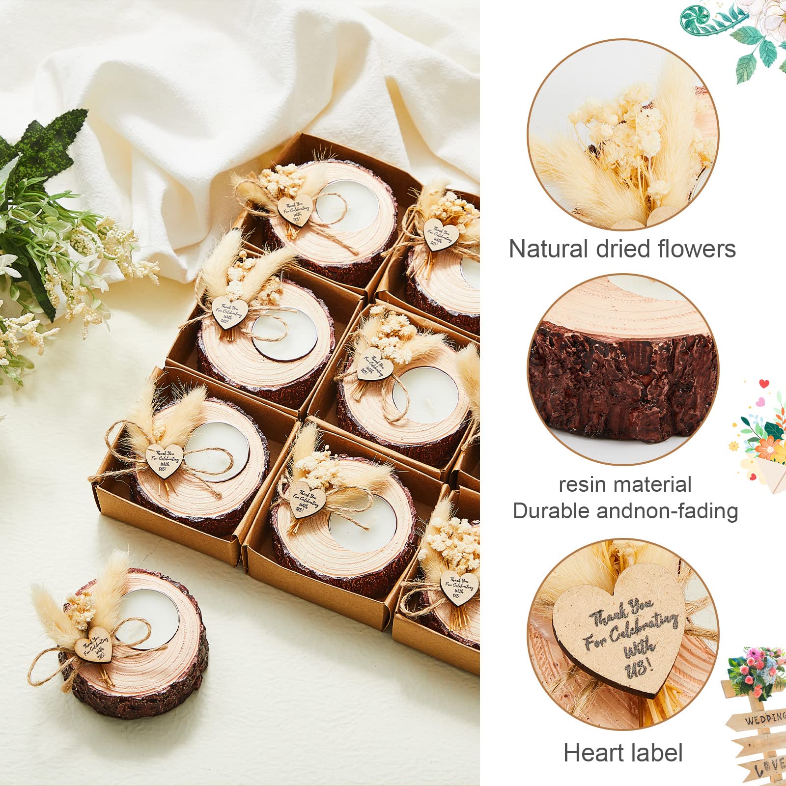 12 Pcs Wedding Favor Candle Holders Bridal Shower Favors Candles Rustic Wedding Favors Wedding Souvenirs for Guest Gifts Wedding Party Favors Wedding Decorations