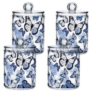 SDMKA 2 Pack Apothecary Jars Bathroom Blue Butterfly Qtip Holder Dispenser Clear Plastic Storage Canister Jar with Lid for Cotton Ball, Cotton Swab