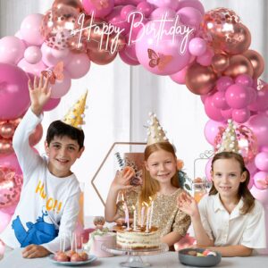 Pink Balloon Arch Dusty Rose Pastel Pink Light Pink Metallic Rose Gold Latex Balloons Garland Kit Butterfly Sticker Set for Bridal Shower Birthday Party Decorations