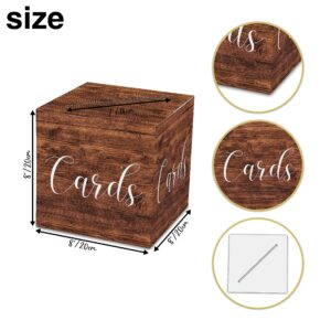 AWSICE Wood Pattern Card Box – 1 Set Card Receiving Box for Gift Envelope Money – Wedding Bridal Baby Shower Birthday Graduation Party Supplies Decorations (8"*8"*8")-A24