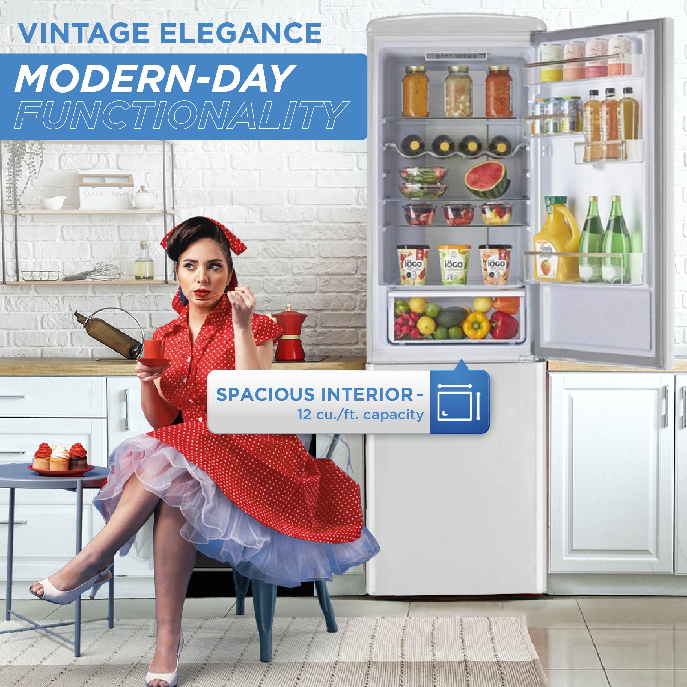 Unique Appliances UGP-330L W AC Classic Retro Refrigerator Electric Bottom-Mount Fridge with Intuitive Control Panel, 4 Glass Shelves, and 3 Freezer Drawers, Frost-Free, 12 cu./ft, Marshmallow White