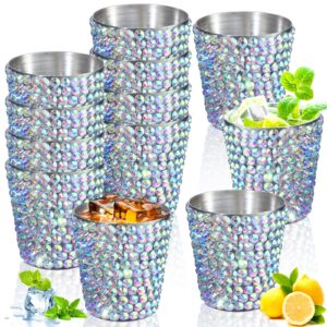 tioncy 12 pack 1 oz rhinestone stainless steel shot glasses bling mini cup small glitter cups metal drinking cups adult pint cup barware drinking vessel for whiskey women birthday gift (white style)