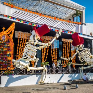 Preboun 5 Pcs Day of the Dead Party Decorations Marigold Flowers Garland Papel Picado Banner Fiesta Cinco De Mayo Banner Pom Pom Wool Felt Ball Garland for Mexican Party Dia De Los Muertos Decorations