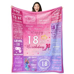 ownxhbc 18th birthday gifts for girls, 18th birthday gift idea for daughter sister, 18 year old blanket for girls, birthday gifts for 18 years old girl, 18th birthday pink throw blanket decor 60"x50"