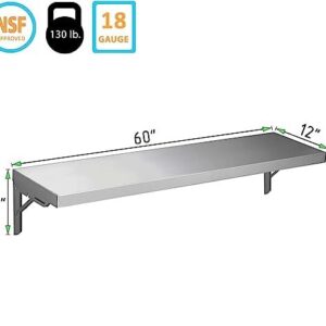 Express KitchQuip 12" x 60" Stainless Steel Folding Wall Shelf - Food Truck, Kitchen, Restaurant, Laundy, Garage and Utility Room