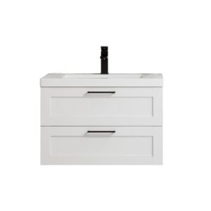 flairwood decor bathroom vanity cosmo 30 inches cosmo white - includes wall mounted cabinet with 2 large drawers and white countertop with integrated sink - assembled vanity