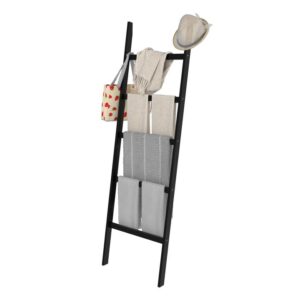 poxaka blanket ladder, 5-layer towel racks, blanket holder with anti-slip construction home decor, decorative blanket, quilt, towel, scarf ladder shelves for livingroom, bedroom, bathroom, black